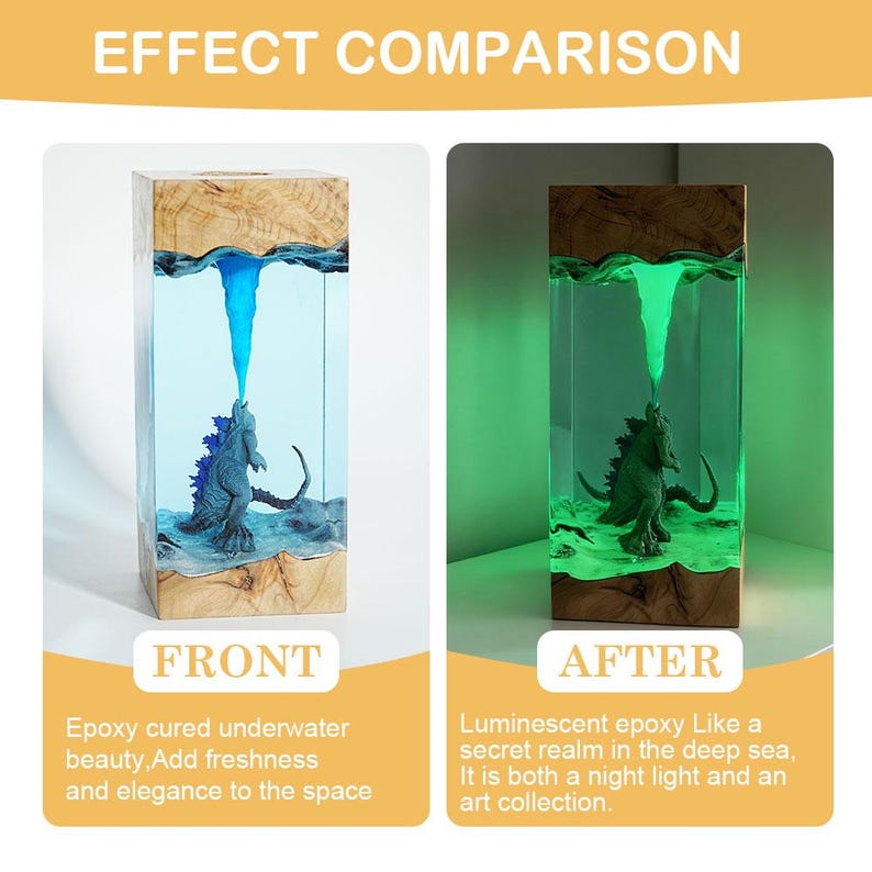 Godzilla Resin Lamp: Handmade Monster Night Light, Epoxy Wood ...