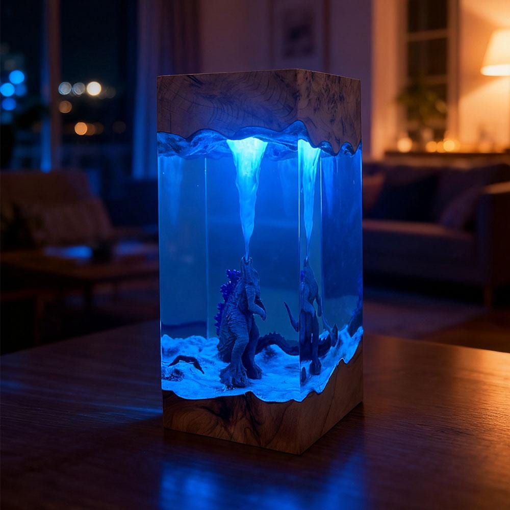 Godzilla Resin Lamp: Handmade Monster Night Light, Epoxy Wood ...