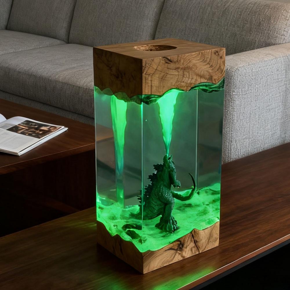 Godzilla Resin Lamp: Handmade Monster Night Light, Epoxy Wood ...