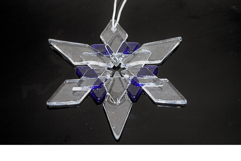 Fused Glass Star Ornament, Cobalt Blue Snowflake, Handmade Suncatcher ...