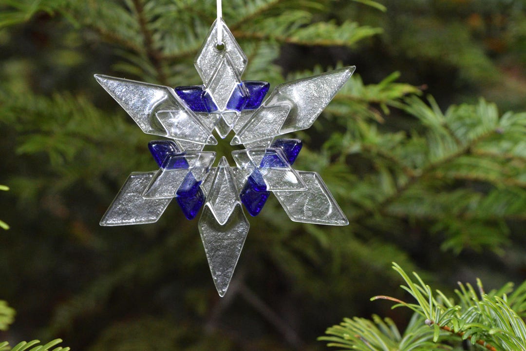 Fused Glass Star Ornament, Cobalt Blue Snowflake, Handmade Suncatcher ...