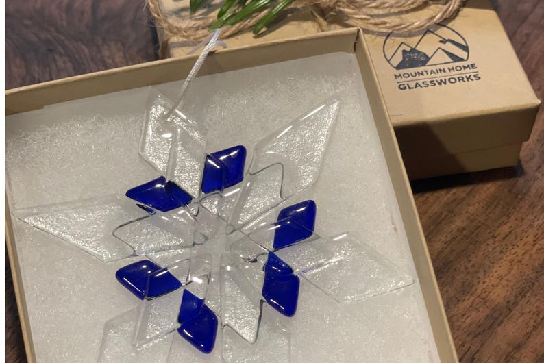 Fused Glass Star Ornament, Cobalt Blue Snowflake, Handmade Suncatcher ...