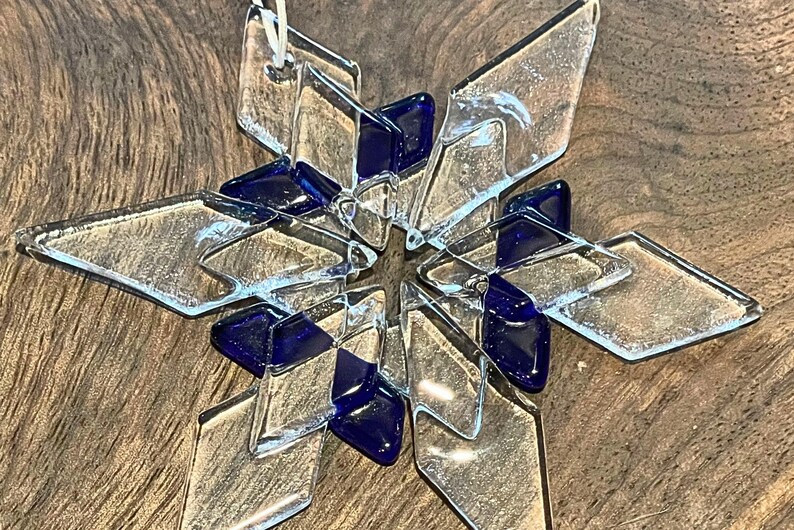 Fused Glass Star Ornament, Cobalt Blue Snowflake, Handmade Suncatcher ...