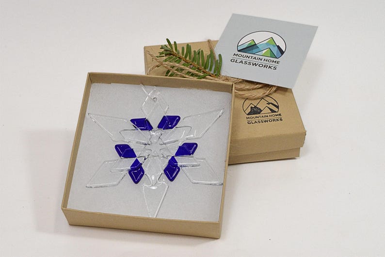 Fused Glass Star Ornament, Cobalt Blue Snowflake, Handmade Suncatcher ...