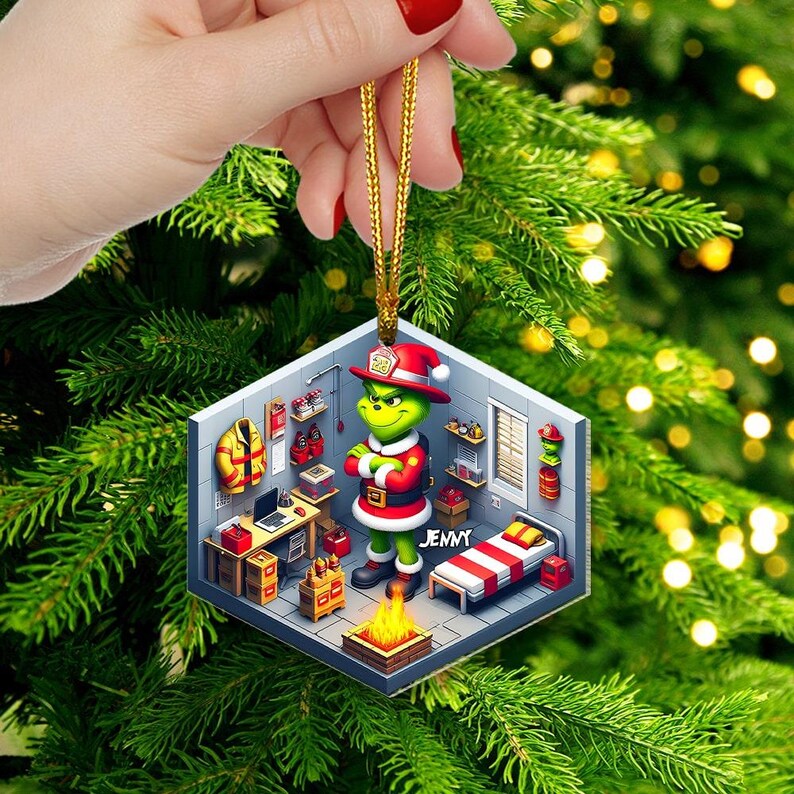 Personalized Green Monster Firefighter Christmas Ornaments - Green ...