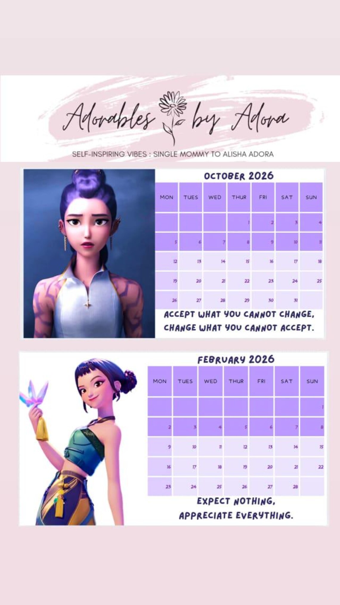 Huntrix Kpop Demon Hunters 2026 Digital Calendar, Printable Calendar ...
