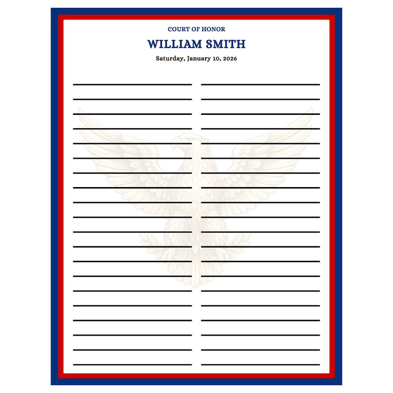 Scout Court of Honor Sign-in Sheet Guest Book - Editable Canva Template ...