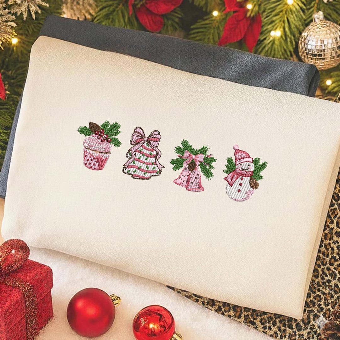 Christmas Mini Embroidery Design Set, Pink Winter Ornaments (instant ...