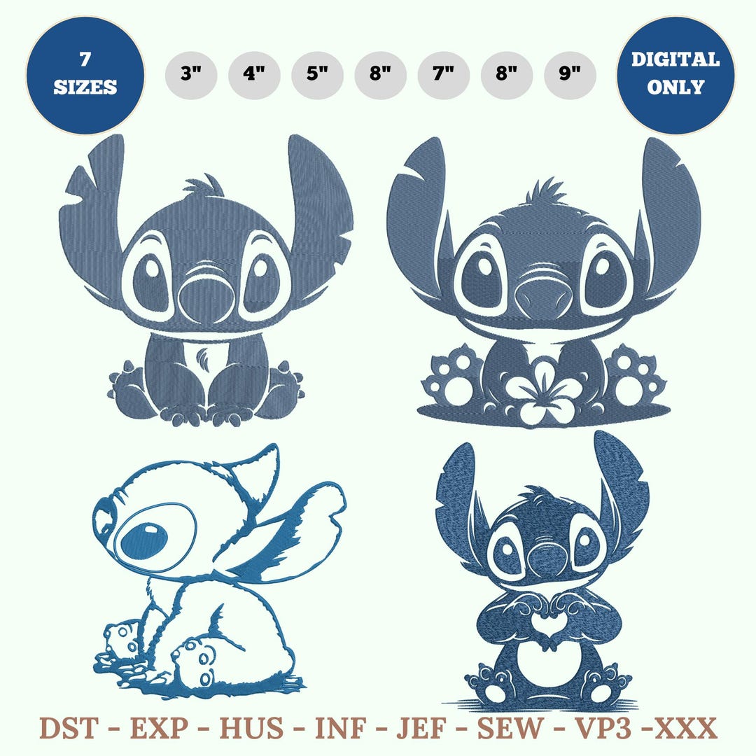 Stitch Lilo Machine Embroidery Design, Floral Stitch, 7 Sizes (DST File ...