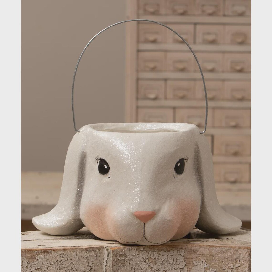 Large Floppy Ear Bunny Bucket | Paper Mâché Candy Pail | Vintage ...