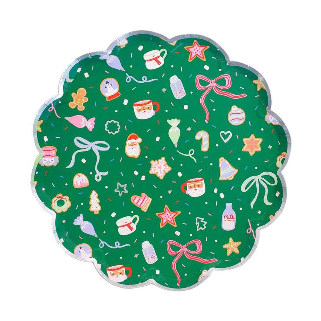 Baking Spirits Bright Dark Green Scalloped Paper Plates | Christmas ...