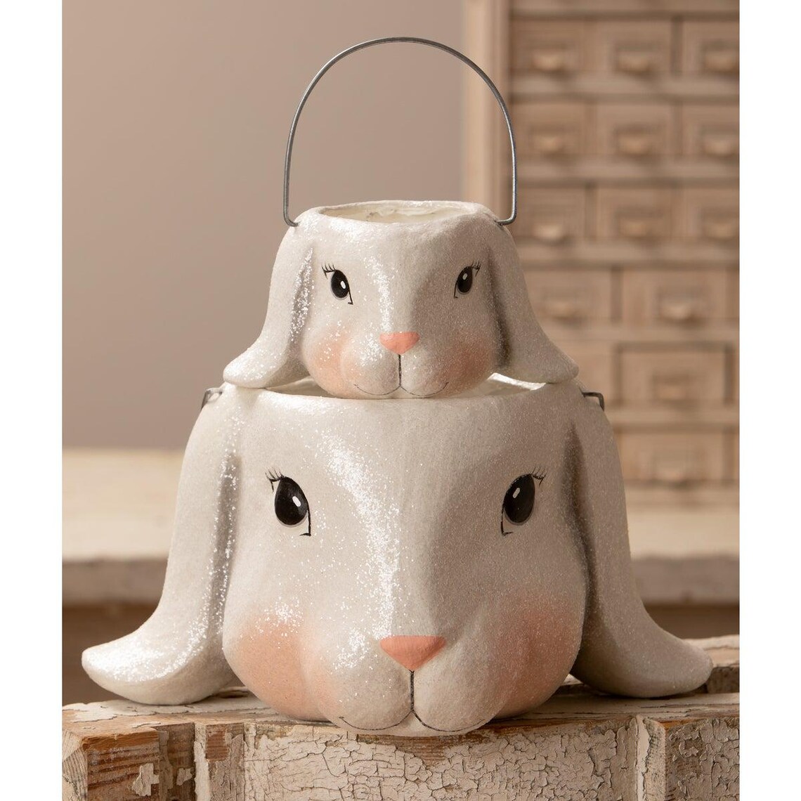 Large Floppy Ear Bunny Bucket | Paper Mâché Candy Pail | Vintage ...