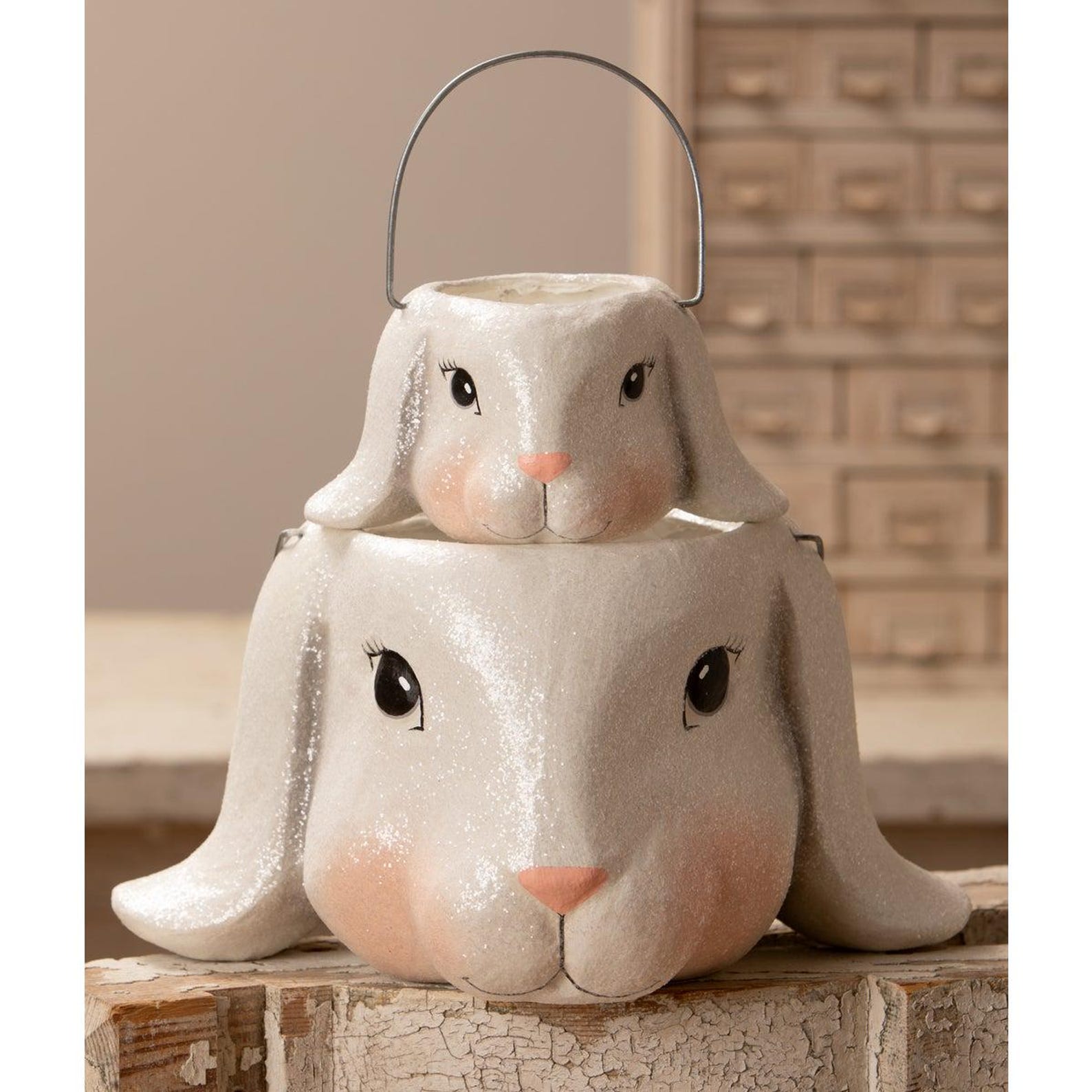 Large Floppy Ear Bunny Bucket | Paper Mâché Candy Pail | Vintage ...