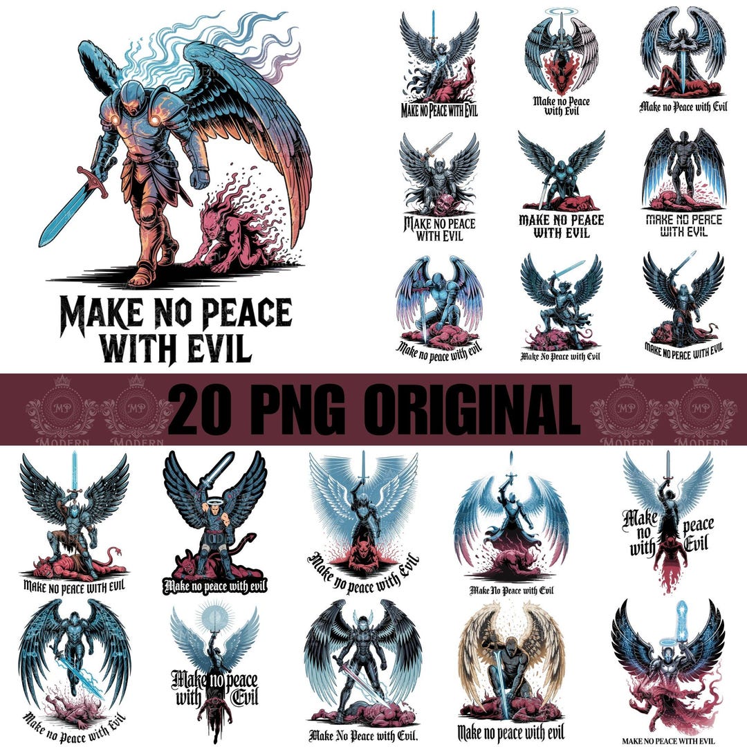 20 Make No Peace With Evil PNG SVG, Archangel Warrior Christian ...