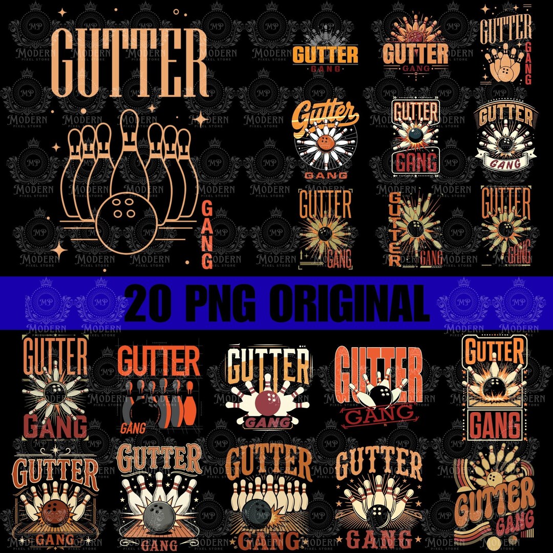 20 Gutter Gang Digital Download, Bowling PNG, Dark Background Print ...