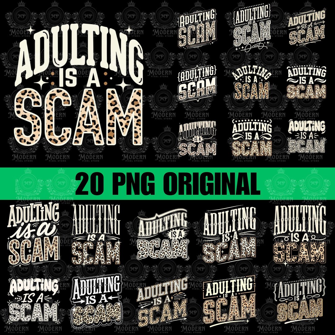 20 Adulting Scam Digital, Funny Sarcastic Design, Leopard Print ...