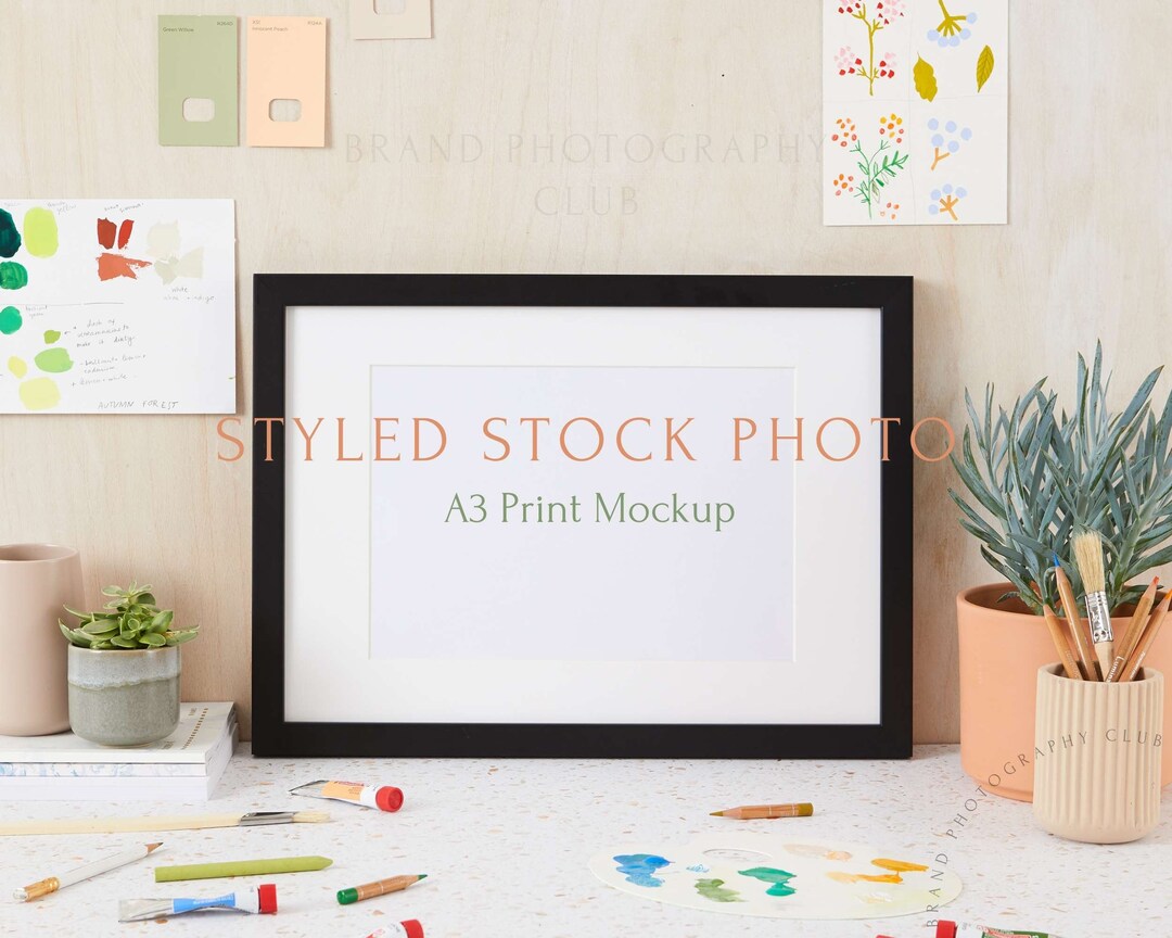 Vibrant Art Display Mockup Artist Table Setting A4/A3 Digital Stock ...