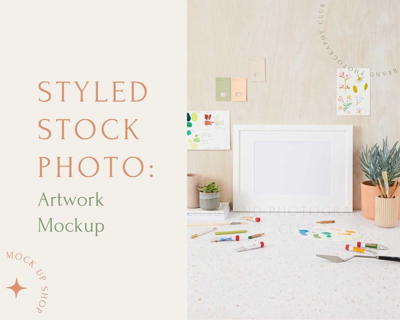 Artwork Mockup Frame - Artist Desk - A4 Digital Styled Stock Photo ...