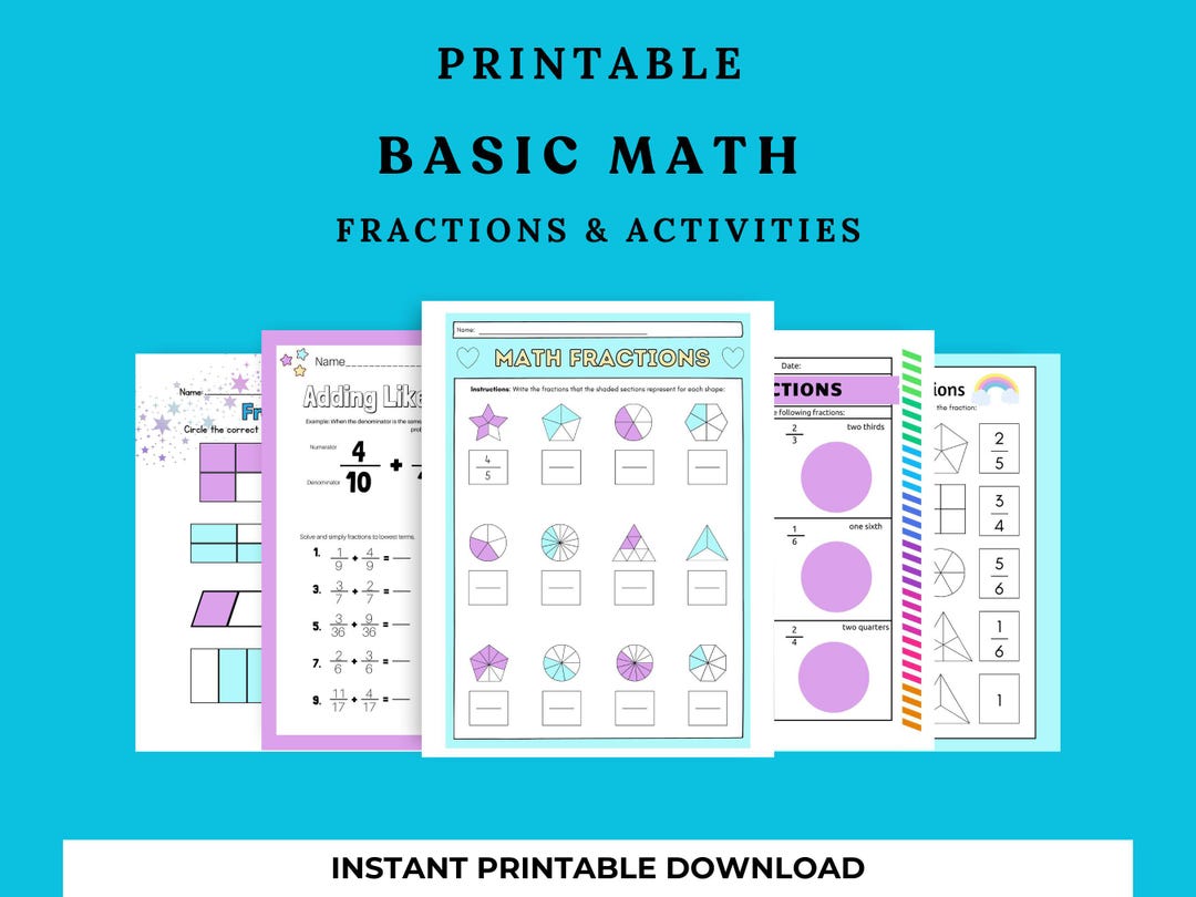 Basic Fractions Worksheets | Printable Math Practice Pages for Kids ...