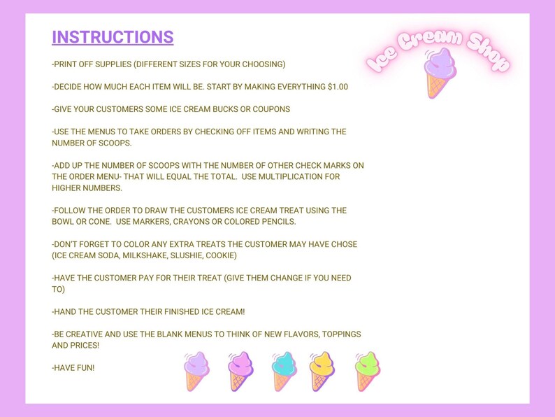 Ice Cream Shop Pretend Play Printables: Kids Activity (digital ...