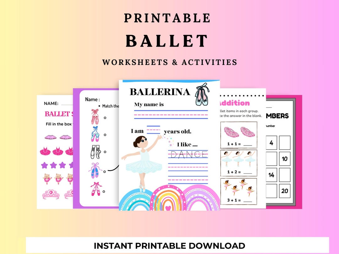 Ballet Activity Worksheets: Coloring, Tracing, Matching (PDF Download ...