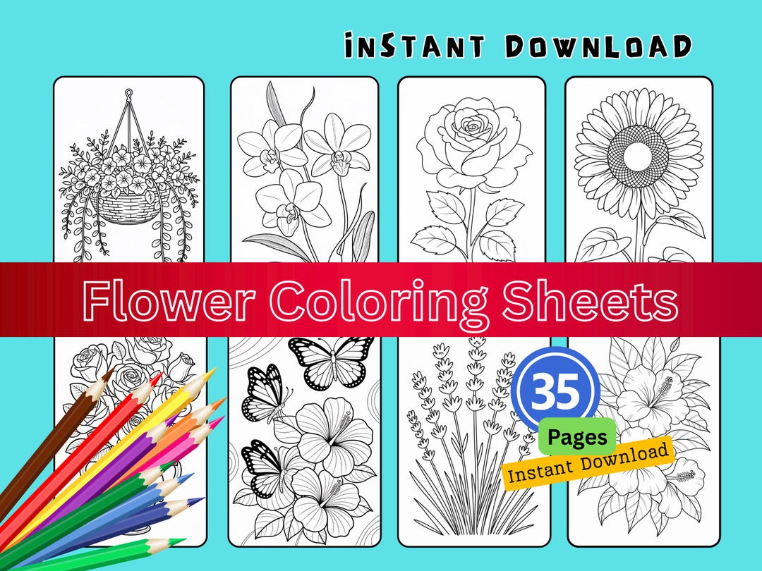 Easy Flower Coloring Pages: Simple Floral Outlines (digital Download ...