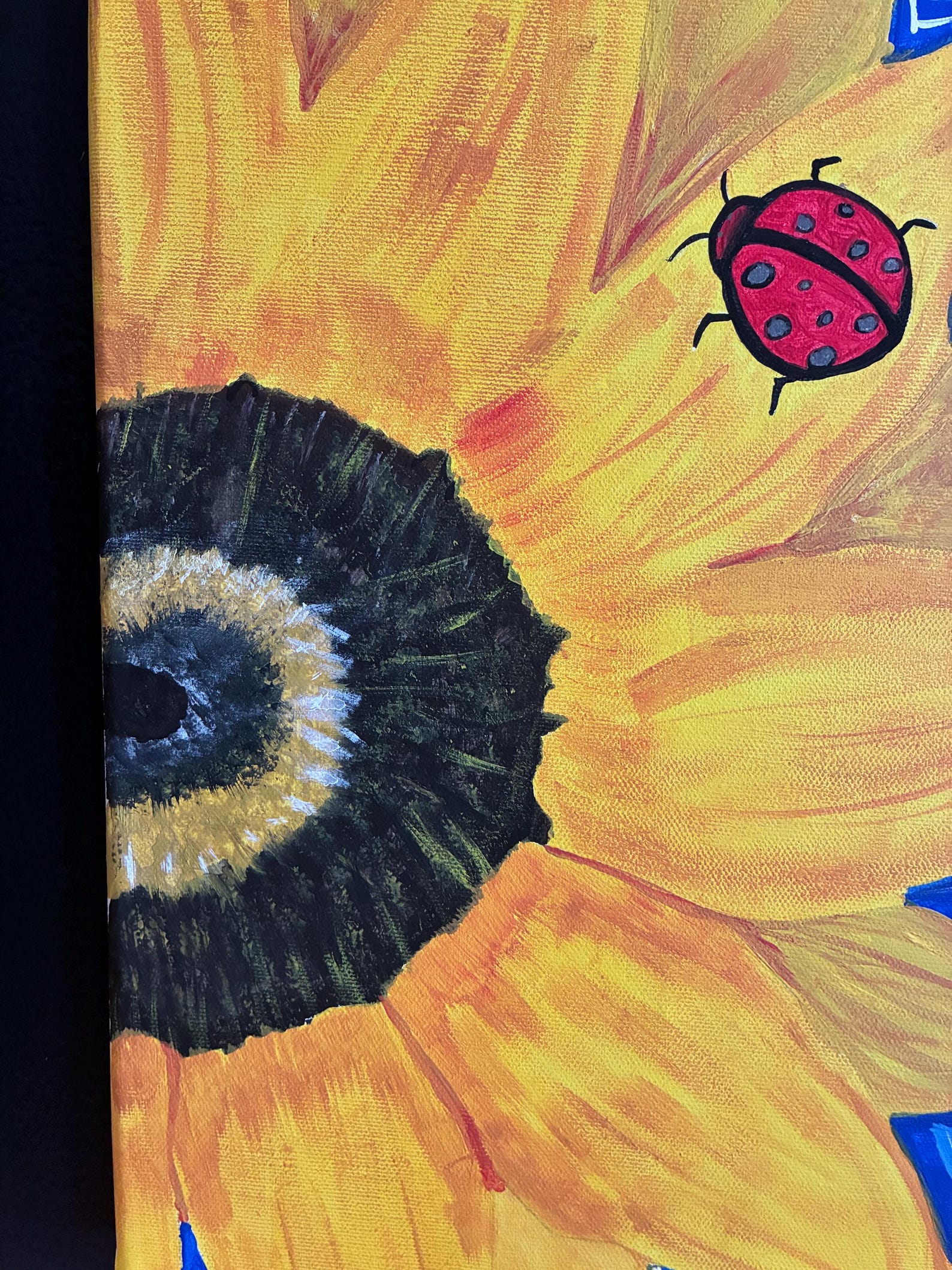 Sunflower & Ladybug — Bright Blue Background — Cosmic Drift Studios ...
