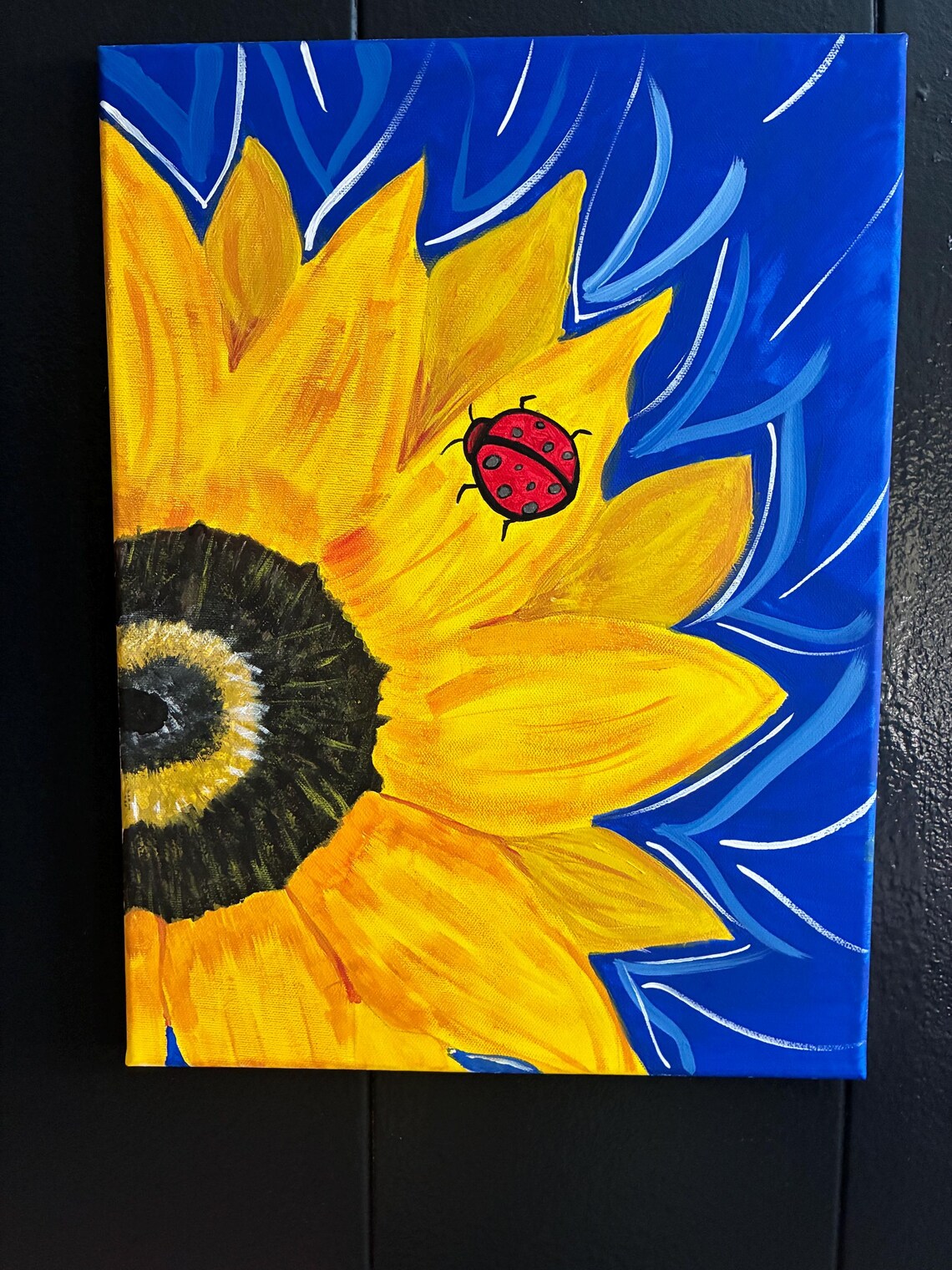 Sunflower & Ladybug — Bright Blue Background — Cosmic Drift Studios ...