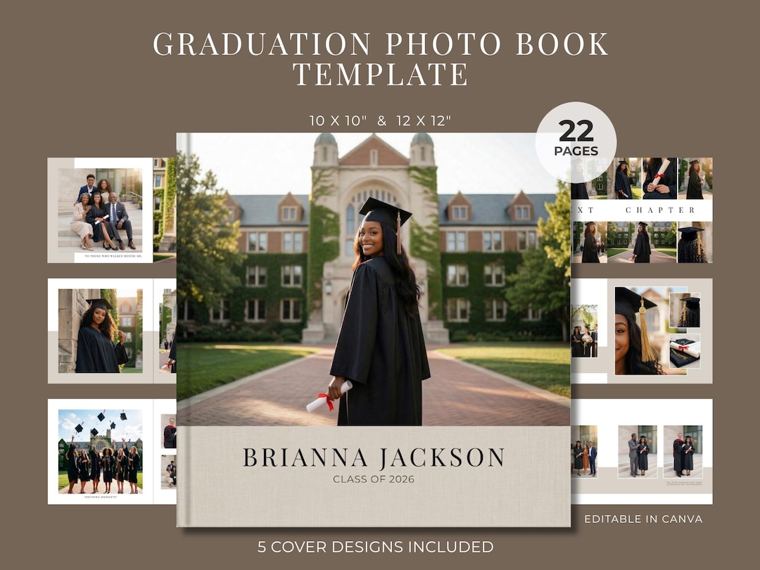 Graduation Photo Book Template, Minimalist Senior Album (10x10, 12x12 ...