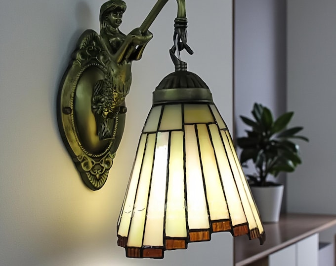 Tiffany Style Mermaid Wall Sconce | Art Deco Stained Glass Vanity Light ...