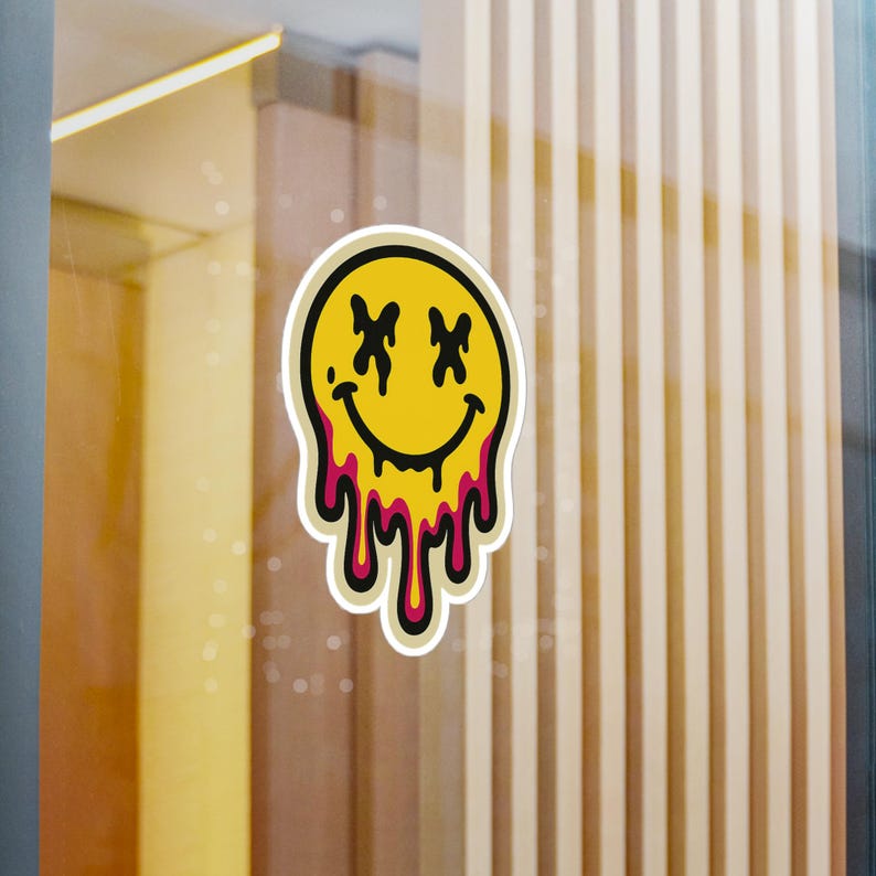 Melting Smiley Face Sticker: Retro 90s Decal, Laptop/water Bottle - Etsy