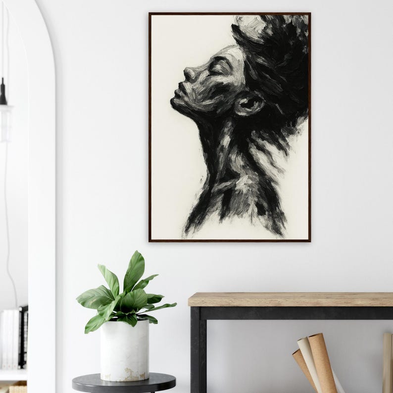 Abstract Female Profile Print – Minimalist Black & White Brushstroke ...