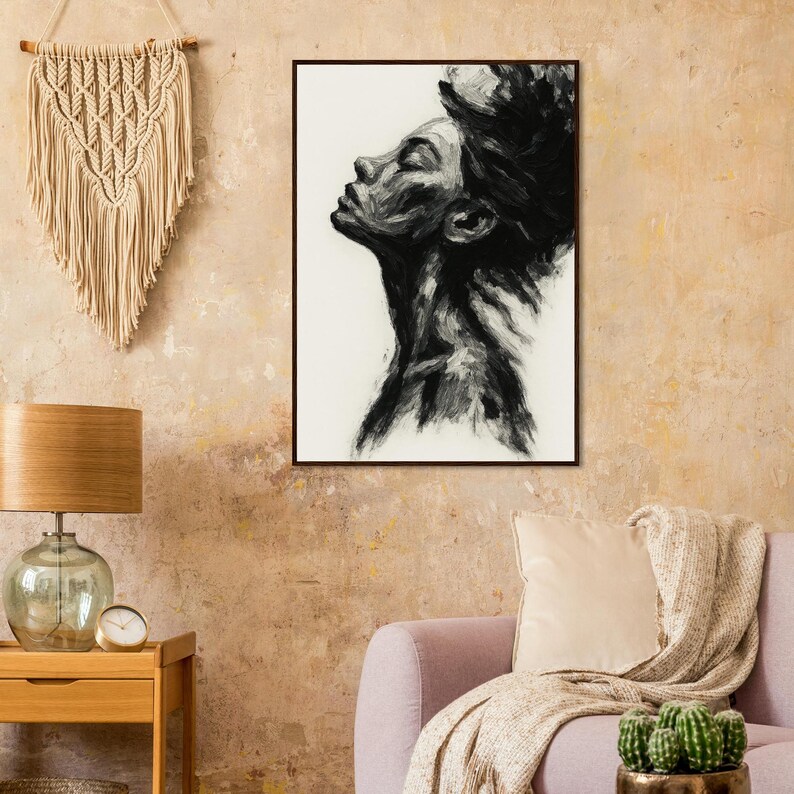 Abstract Female Profile Print – Minimalist Black & White Brushstroke ...