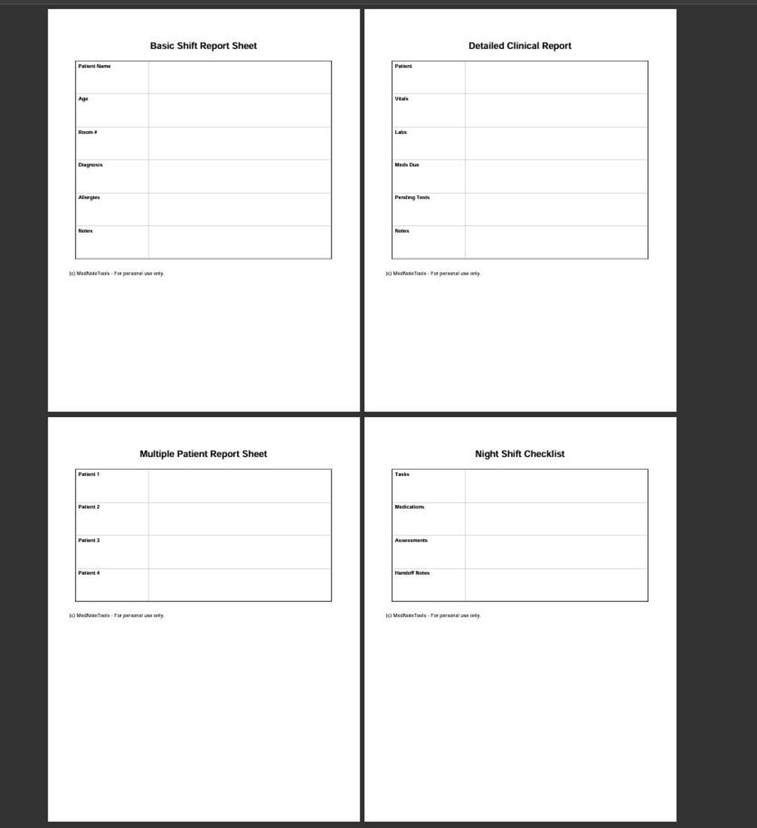 Nursing Shift Report Templates: Printable Handoff Sheets (PDF Download ...