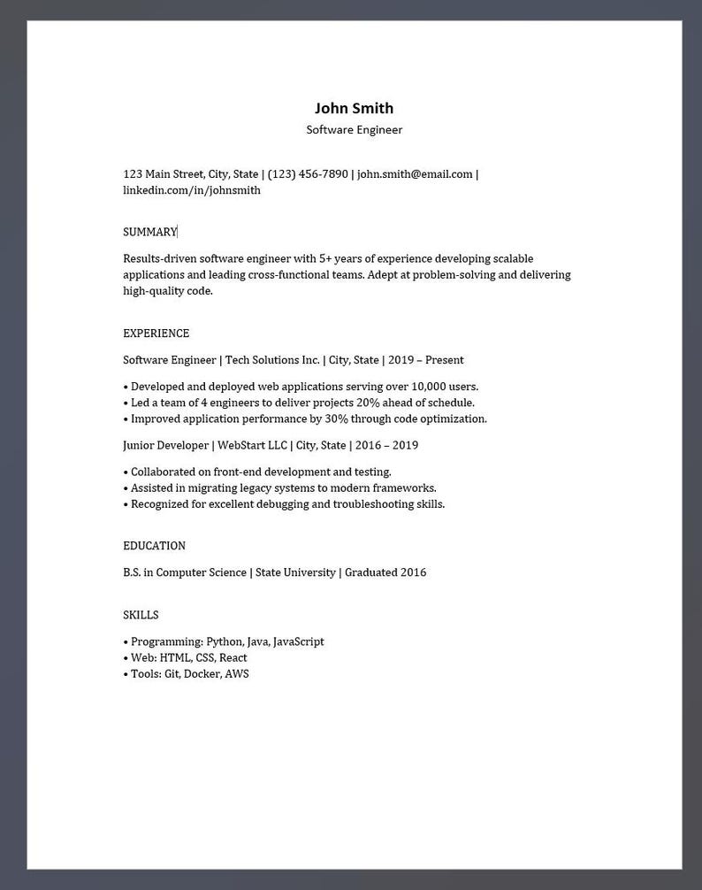 Ats-friendly Resume Template + Cover Letter | Minimalist CV | Editable Word & Canva ...
