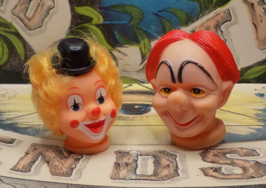 Two Vintage Clown Puppet Heads - Etsy
