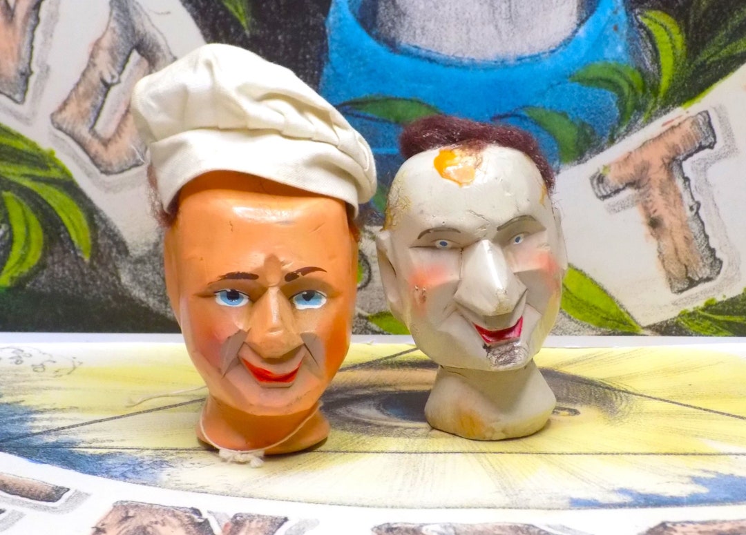 Two Carved Wood Puppet Heads - Etsy