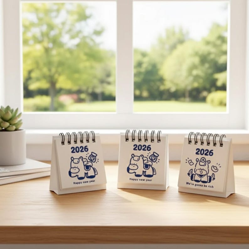 2026 Mini Desk Calendar – Cute Cow Design, Spiral Bound, Happy New Year ...