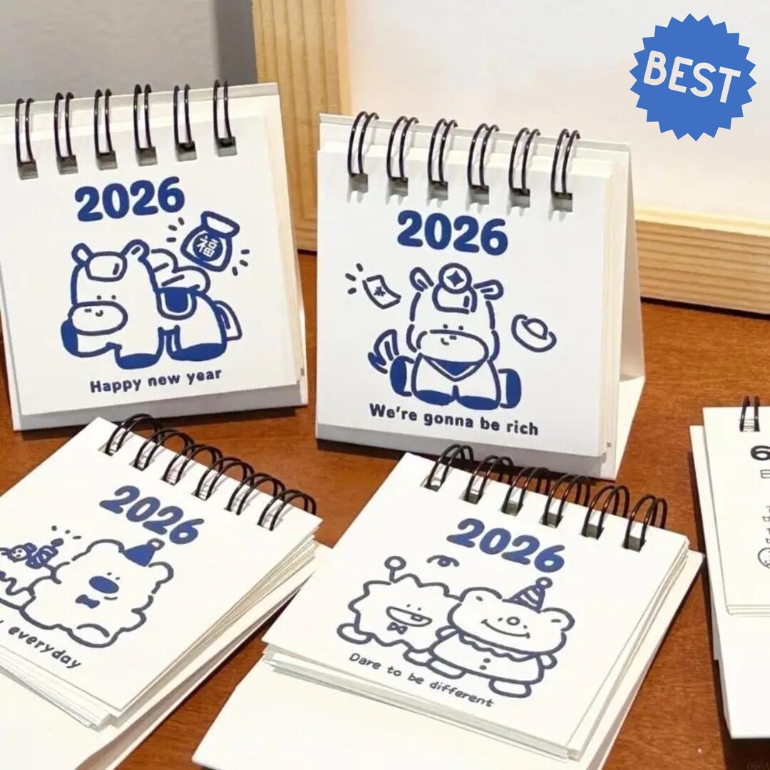 2026 Mini Desk Calendar – Cute Cow Design, Spiral Bound, Happy New Year ...
