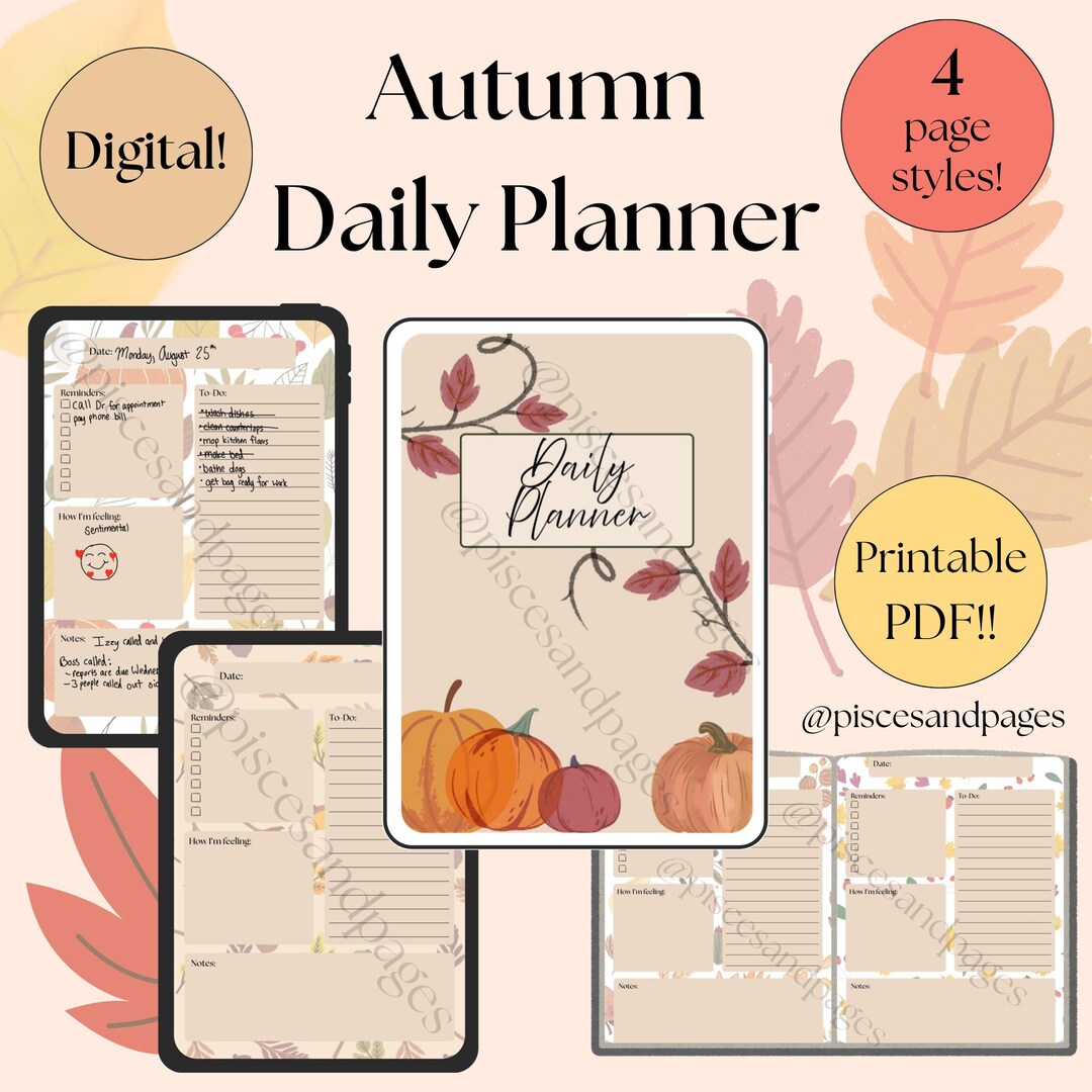 Cozy Autumn Daily Planner- Digital PDF, Simple Fall Design - Etsy