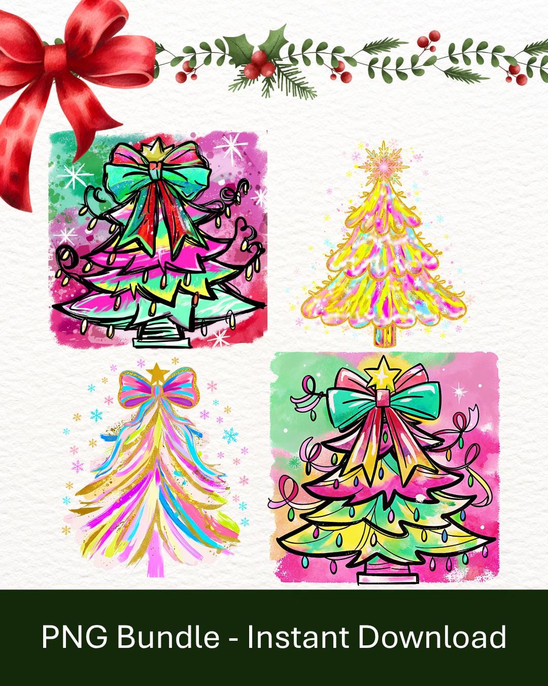 Brushstroke Christmas Tree Png Bundle, Kid Christmas Png Designs ...