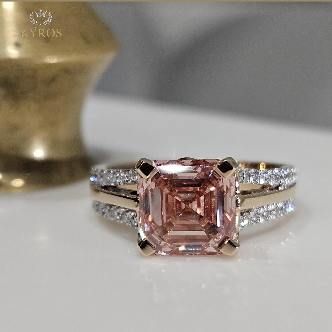 2.00CT Pink Asscher Cut IGI Certified Lab-grown Diamond Ring / 14k ...