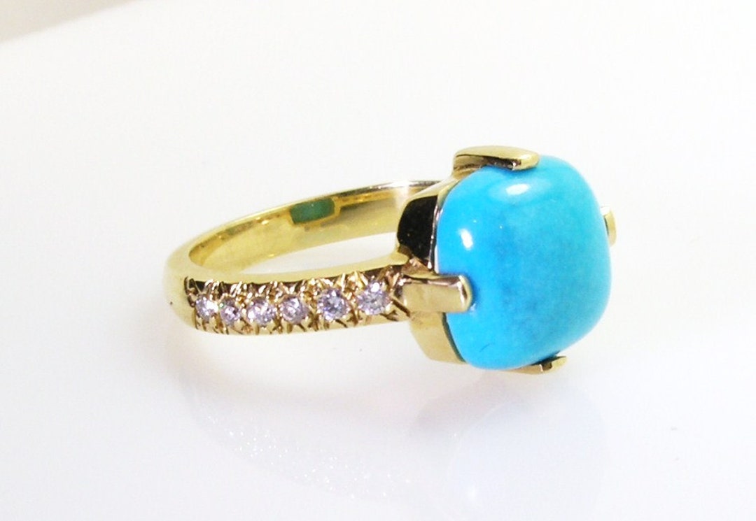 Cushion Cut Turquoise Ring - Etsy