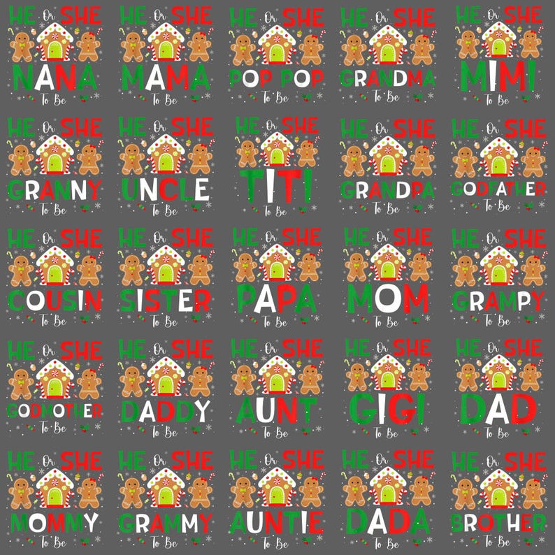 Gingerbread He or She to Be PNG Funny Gender Reveal Xmas Clipart ...