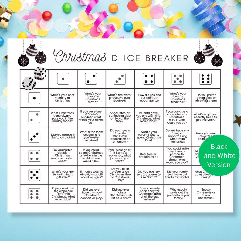Christmas Dice Game, Christmas Ice Breaker Games, Last Minute Game ...
