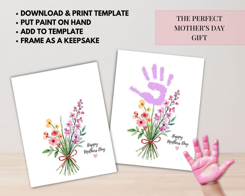 Mother's Day Handprint Art, Wildflower Bouquet, 1st Mother's Day Gift ...