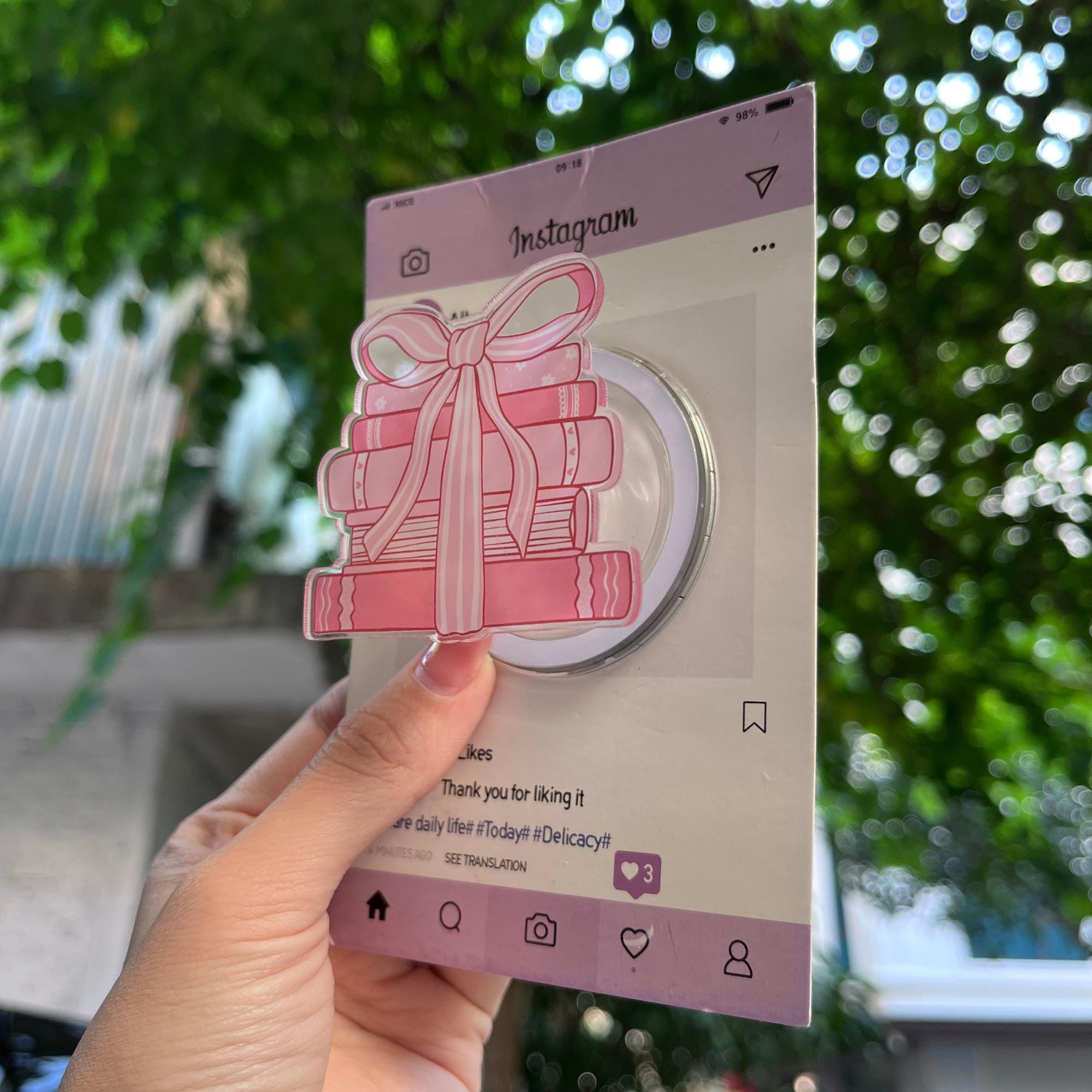 Gift Box Magnetic Phone Grip: Pink Ribbon Gift Stack Phone Holder, Cute ...