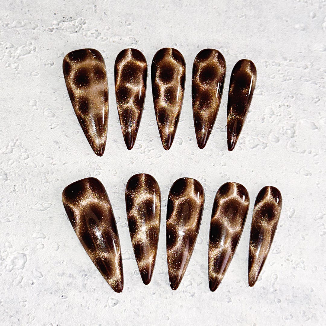 Glitter Cat Eye Amber Tortoise Shell Press on Nails: Hand Painted ...