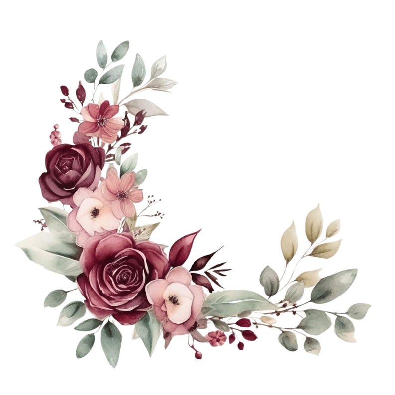 18 Burgundy Floral PNG | Blush Rose Clipart for Sublimation & Wall Art ...
