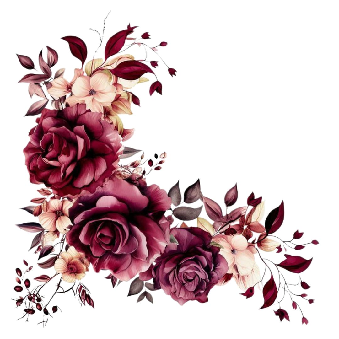 18 Burgundy Floral PNG | Blush Rose Clipart for Sublimation & Wall Art ...
